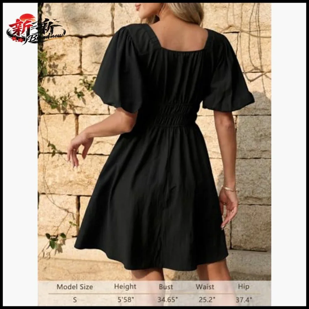 Dresses | 10 Cotton Deep V Neck Puff Sleeve Aline Mini Dress With ...